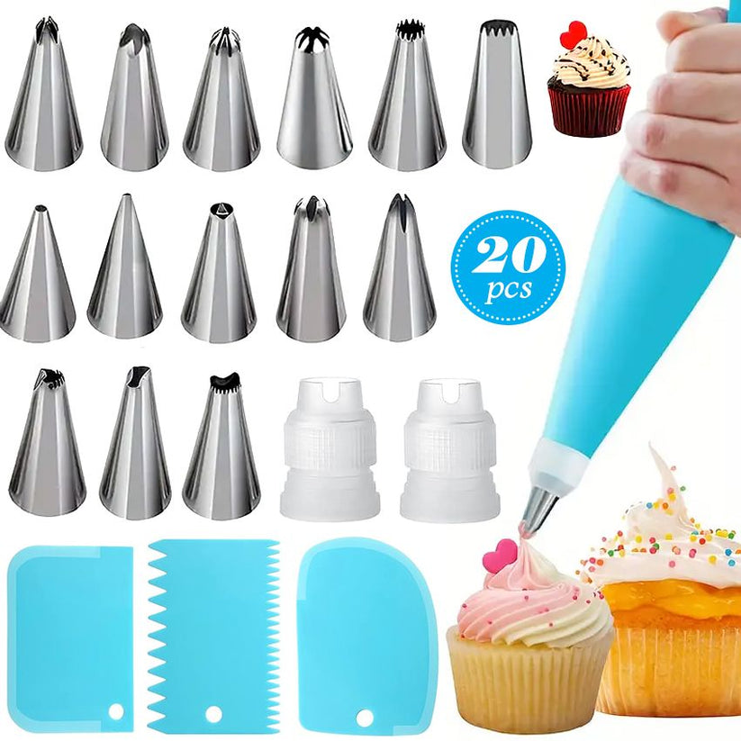 20-Piece DIY Cake Decorating Kit: Icing Piping Nozzles, Pastry Bags, C ...