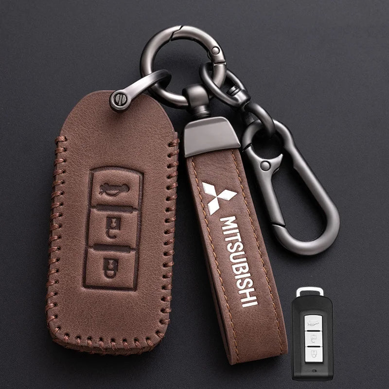 Car Key Case Cover Keyless Leather Shell for Mitsubishi Outlander Lanc ...