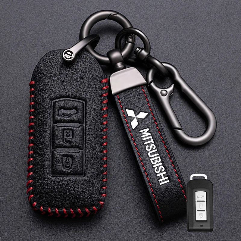 Car Key Case Cover Keyless Leather Shell for Mitsubishi Outlander Lanc ...