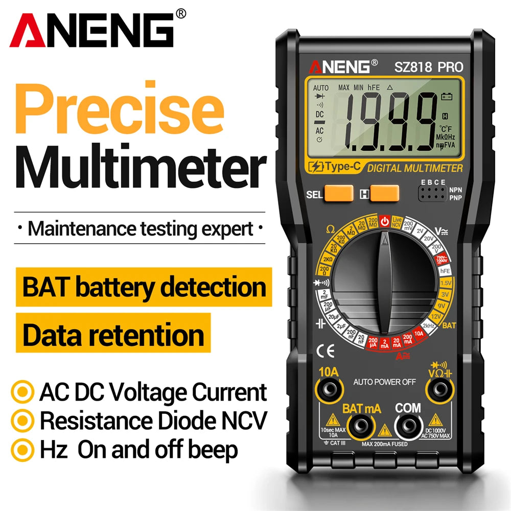 Smart Rechargeable Digital Multimeter Tester ANENG SZ818 PRO AC/DC Vol ...