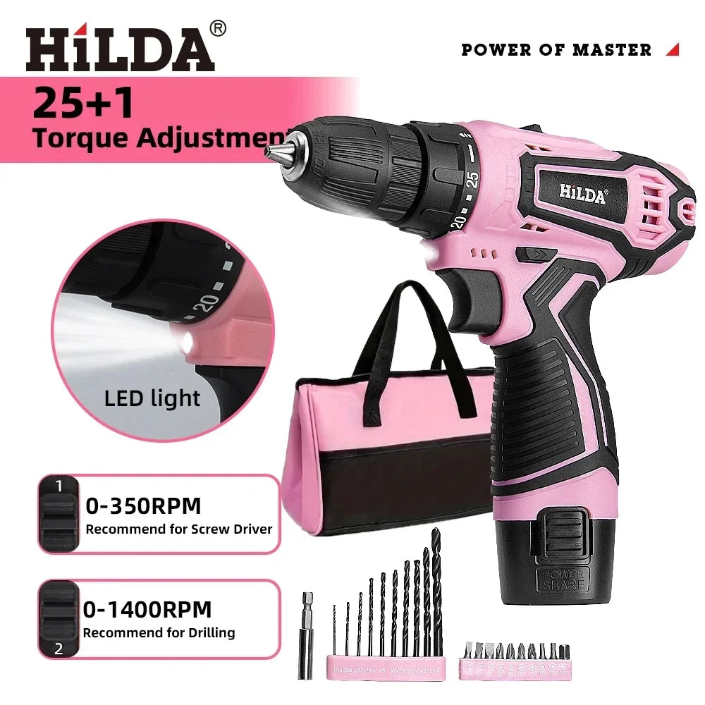 HILDA Electric Drill 12V Cordless Drill Electric Screwdriver Mini Wire ...