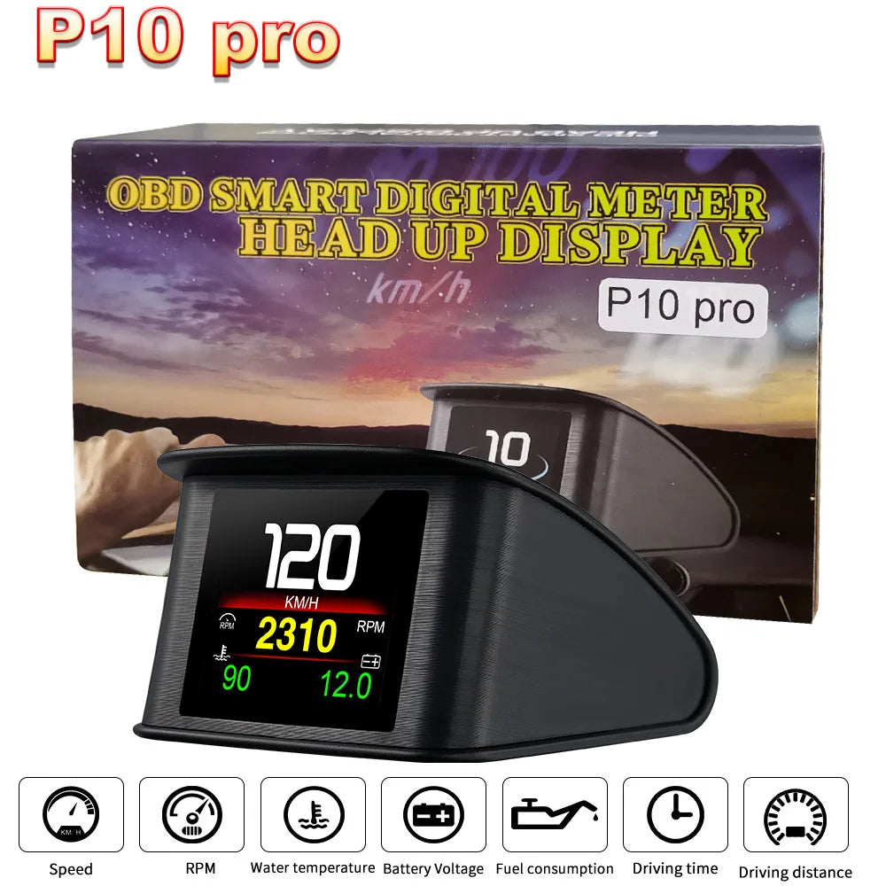 P10 Pro Head Up Display On-board Computer Car Digital OBD2 Mileage OBD ...