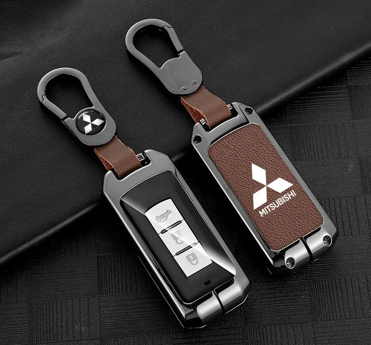Leather Car Key Case Full Cover Protection Shell Bag For Mitsubishi Ou ...