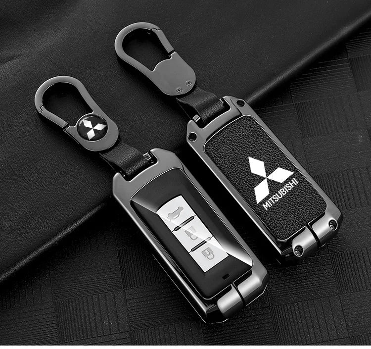 Leather Car Key Case Full Cover Protection Shell Bag For Mitsubishi Ou ...