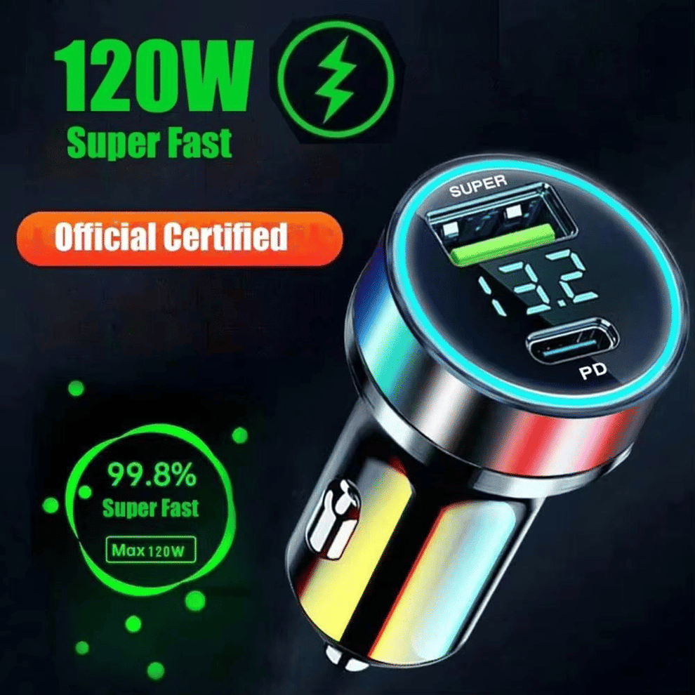 120W Super Fast Car Charger PD 20W Dual Port USB Adapter – NairoMarket